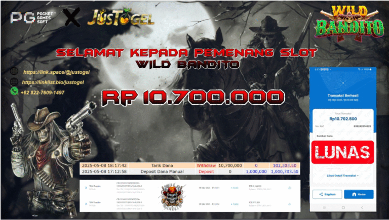 SELAMAT KEPADA MEMBER JP SLOT WILD BANDITO TOTAL 10.700.000 LUNAS ...